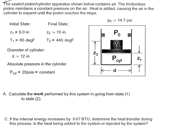 Solved The sealed piston/cylinder apparatus shown below | Chegg.com