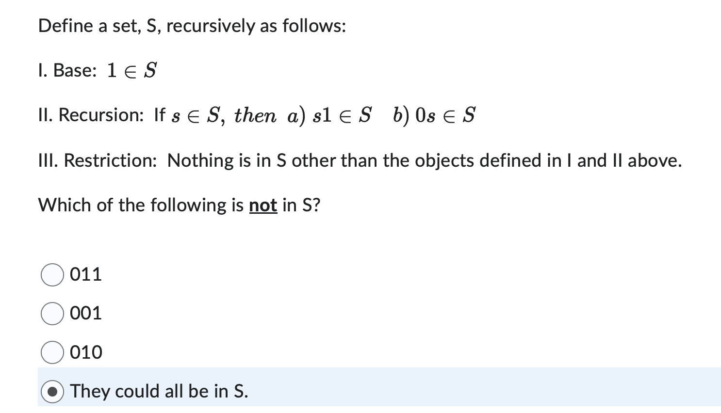 Solved Define a set, S, recursively as follows: I. Base: 1∈S | Chegg.com