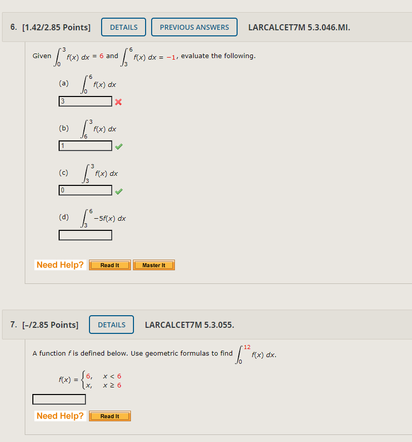 Solved Given 3 F x Dx 0 6 And 6 F x Dx Chegg