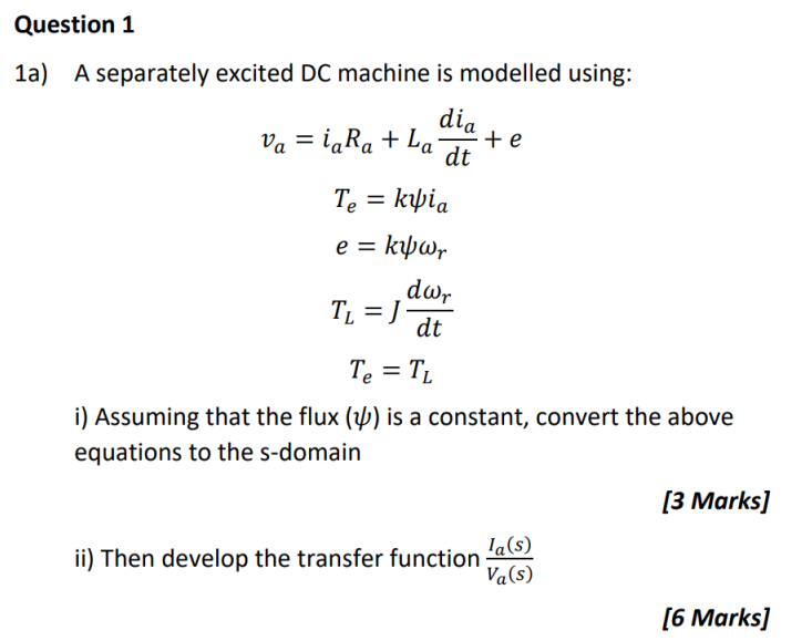 Solved Question 1 1a) A separately excited DC machine is | Chegg.com