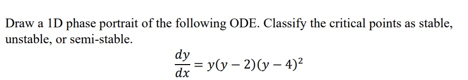 Solved Draw a 1D phase portrait of the following ODE. | Chegg.com
