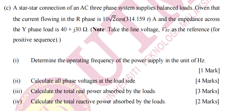 Solved (c) A star-star connection of an AC three phase | Chegg.com