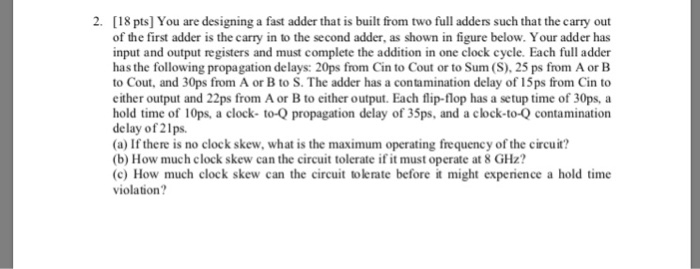 Solved 2. [18 pts] You are designing a fast adder that is | Chegg.com