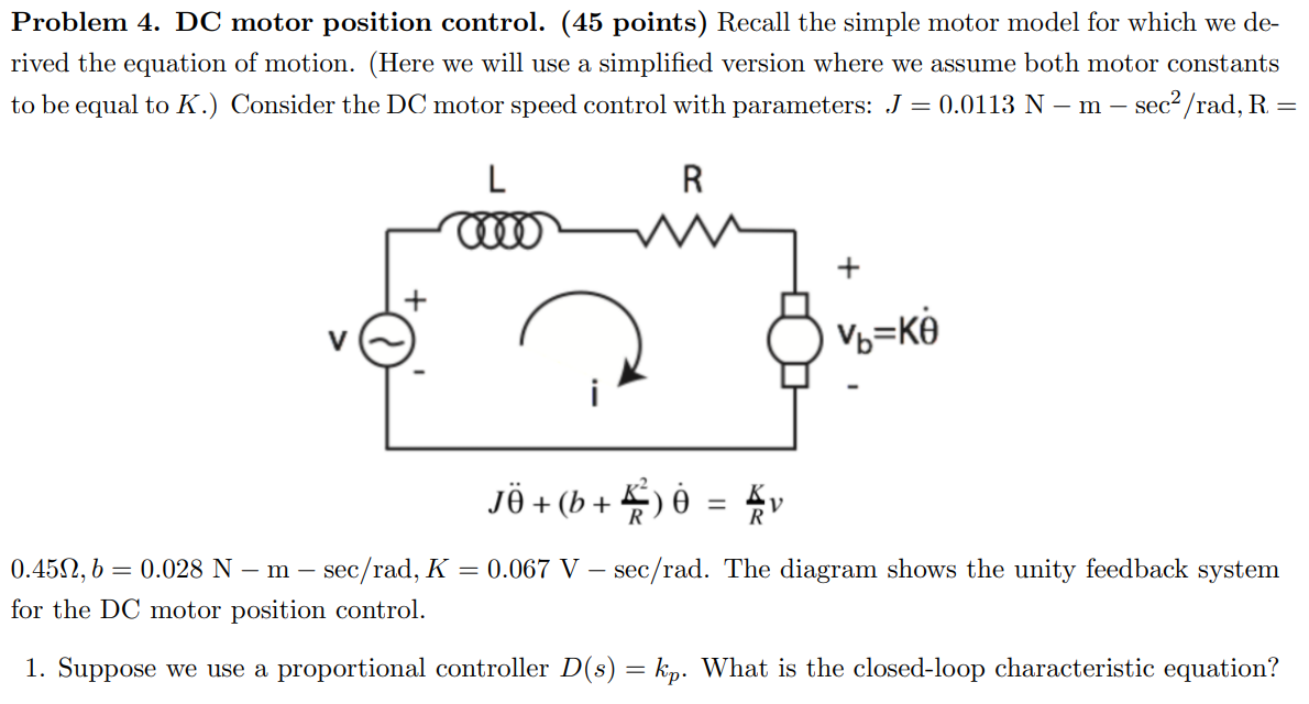 Solved Problem 4. DC motor position control. (45 points) | Chegg.com