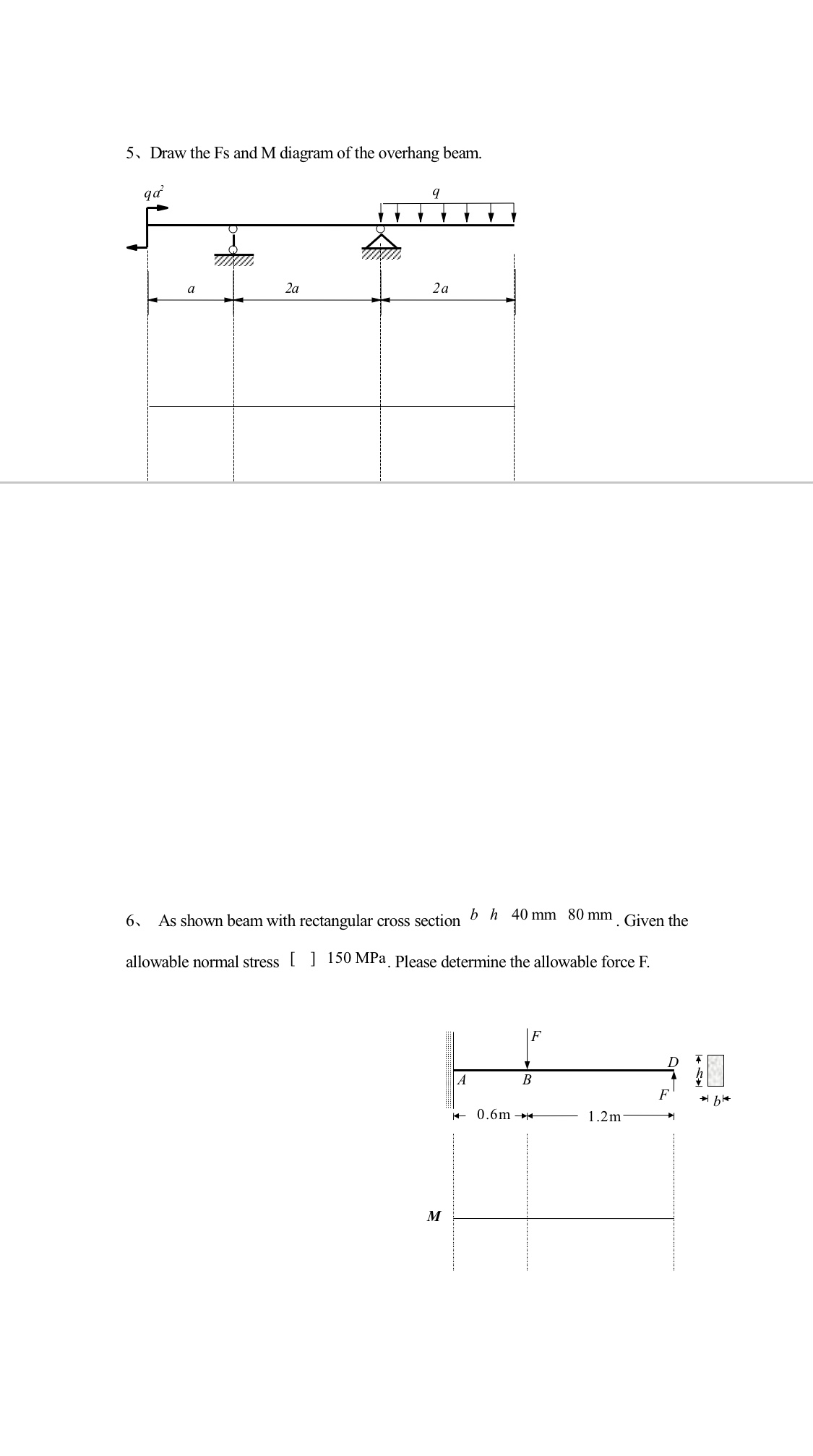 Solved Draw the Fs and M diagram of the overhang beam.6、As | Chegg.com