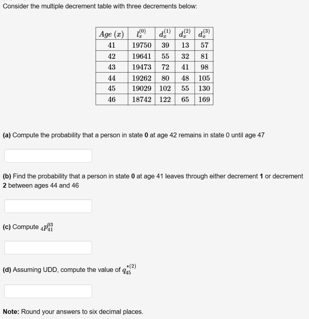 Consider the multiple decrement table with three | Chegg.com