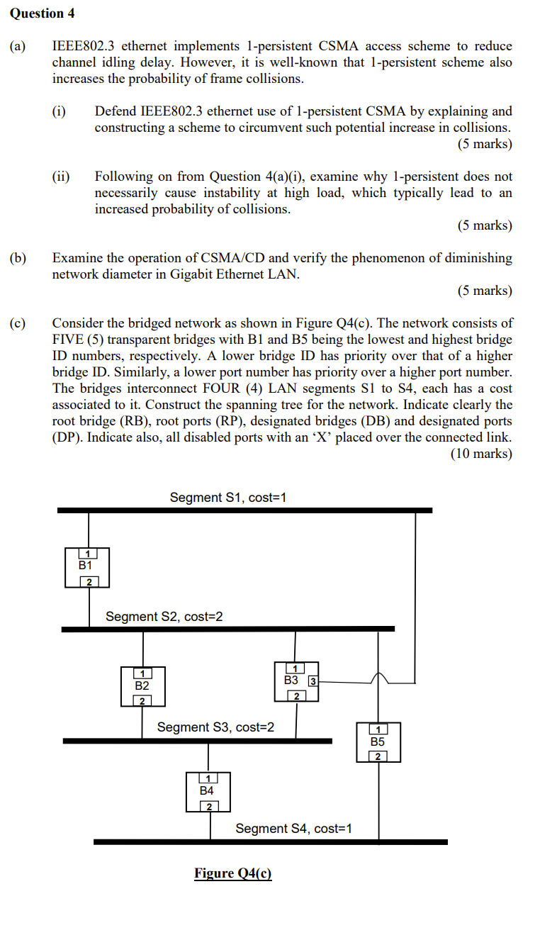 Solved Question 4 (a) IEEE802.3 ethernet implements | Chegg.com