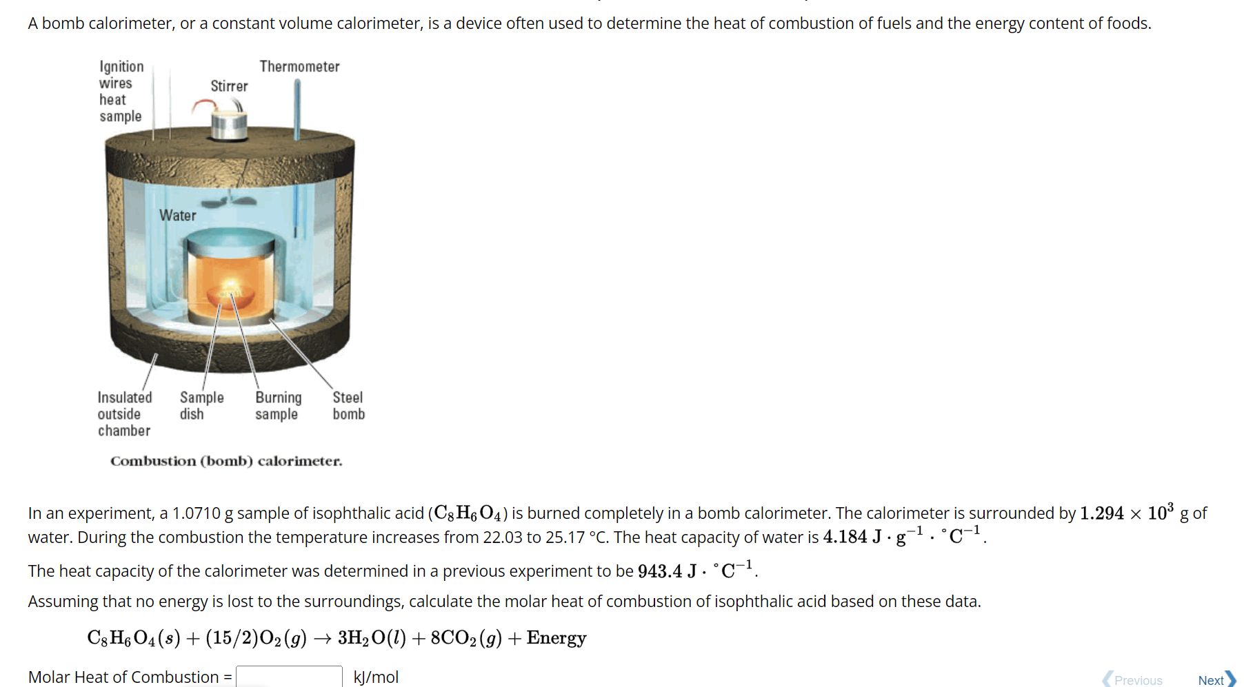 Solved A bomb calorimeter, or a constant volume calorimeter, | Chegg.com