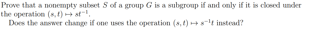 Solved Prove that a nonempty subset S of a group G is a | Chegg.com