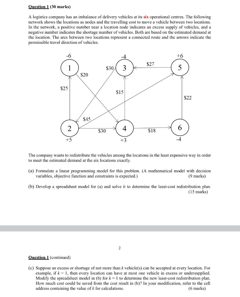 Solved A logistics company has an imbalance of delivery | Chegg.com