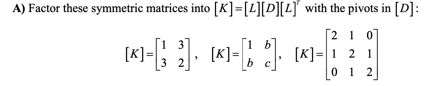 Solved A) Factor these symmetric matrices into | Chegg.com