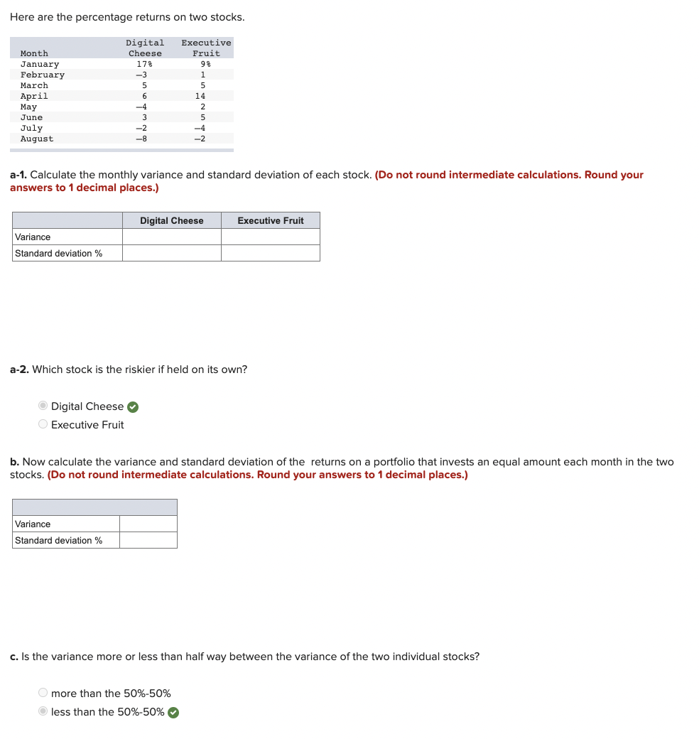 Solved Here are the percentage returns on two stocks. a-1. | Chegg.com