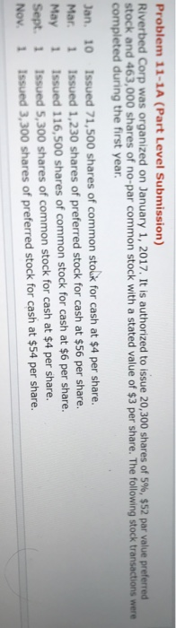 Solved Problem 11-1A (Part Level Submission) Riverbed Corp | Chegg.com