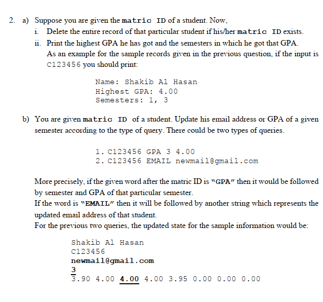 Write a C program to build a student profile database | Chegg.com