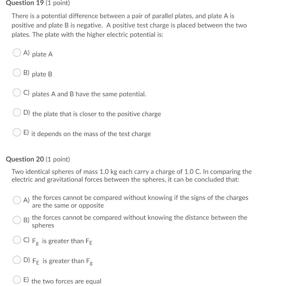 Solved Question 19 (1 point) There is a potential difference | Chegg.com