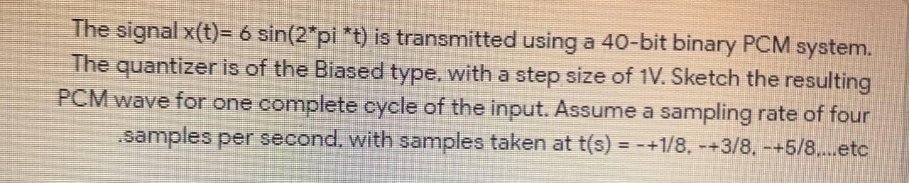 Solved The signal x(t)= 6 sin(2*pi *t) is transmitted using | Chegg.com
