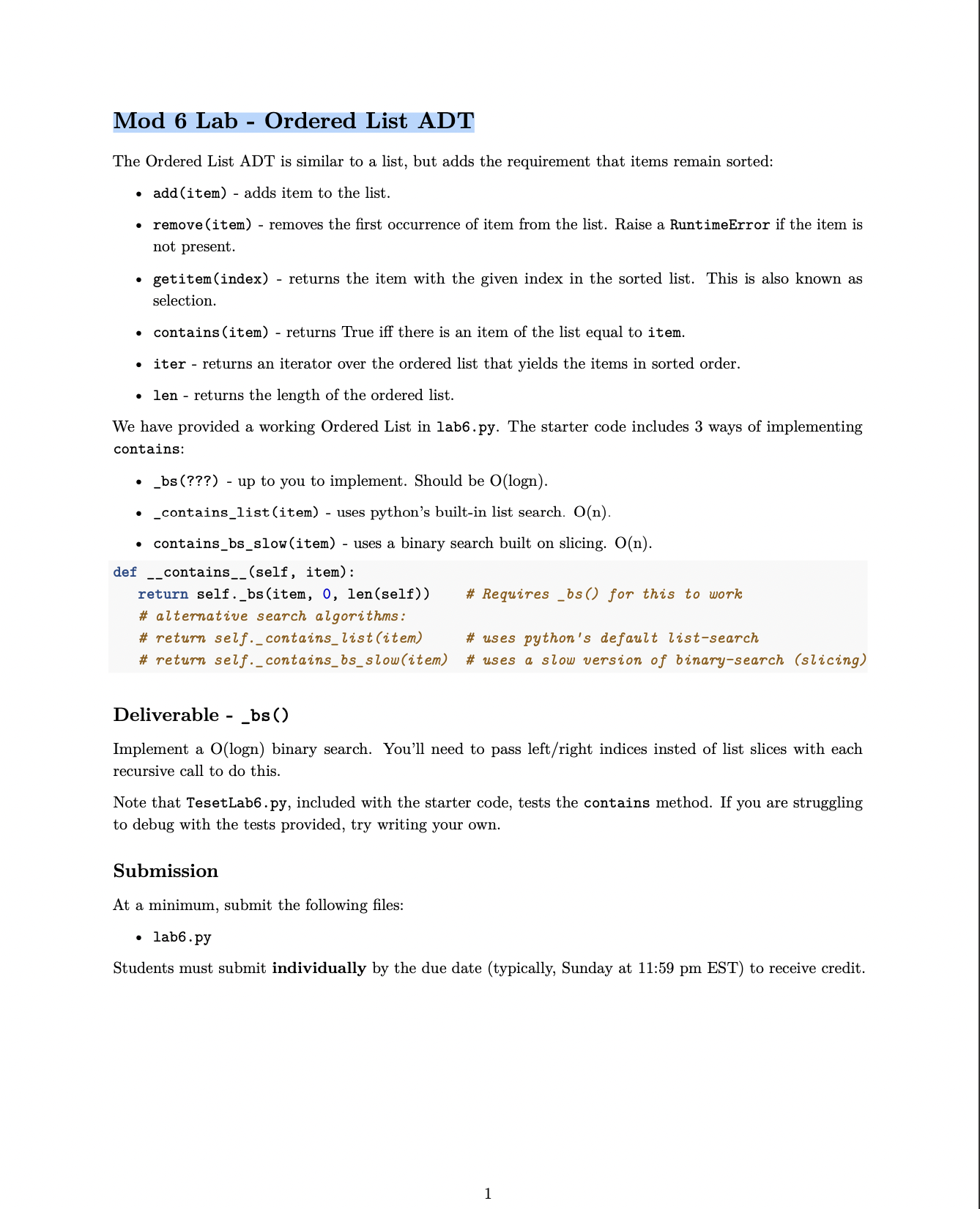 Solved Mod 6 Lab Ordered List Adt The Ordered List Adt Is
