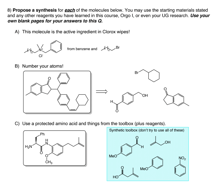 8) Propose a synthesis for each of the molecules | Chegg.com