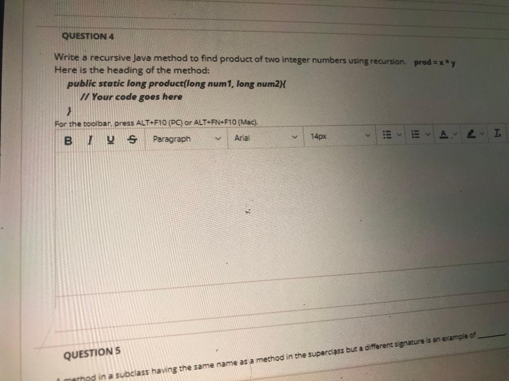 Solved QUESTION 4 Write a recursive Java method to find | Chegg.com