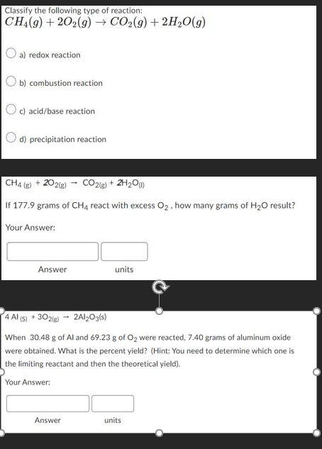 Solved Classify the following type of reaction: | Chegg.com