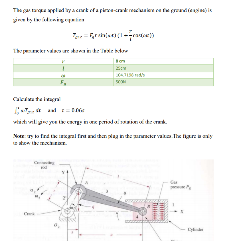 Solved The gas torque applied by a crank of a piston-crank | Chegg.com