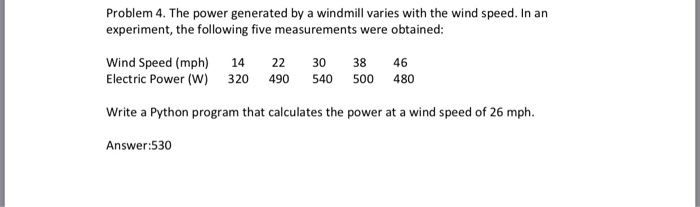 Solved Problem 4. The power generated by a windmill varies | Chegg.com