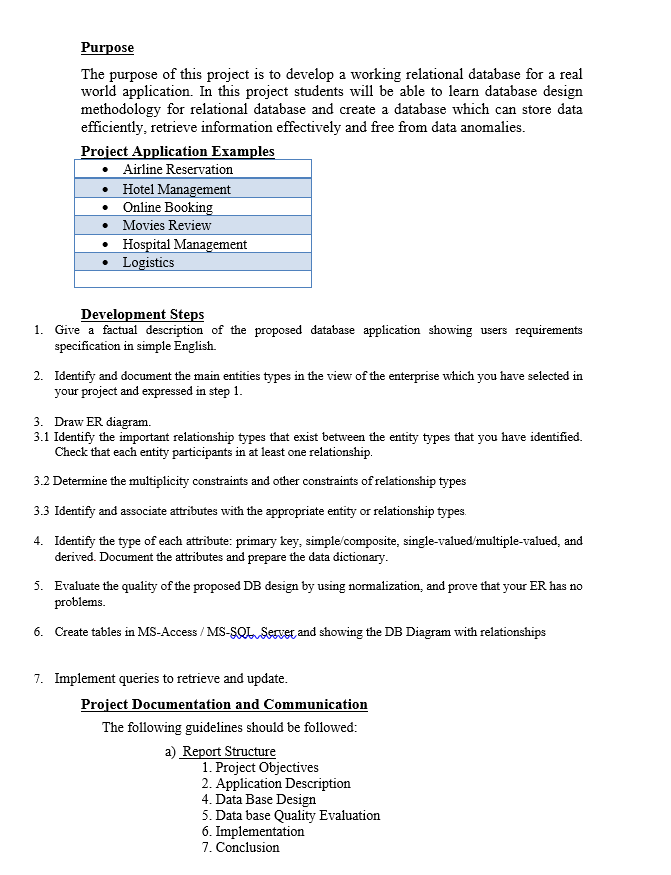 Solved Purpose The purpose of this project is to develop a | Chegg.com