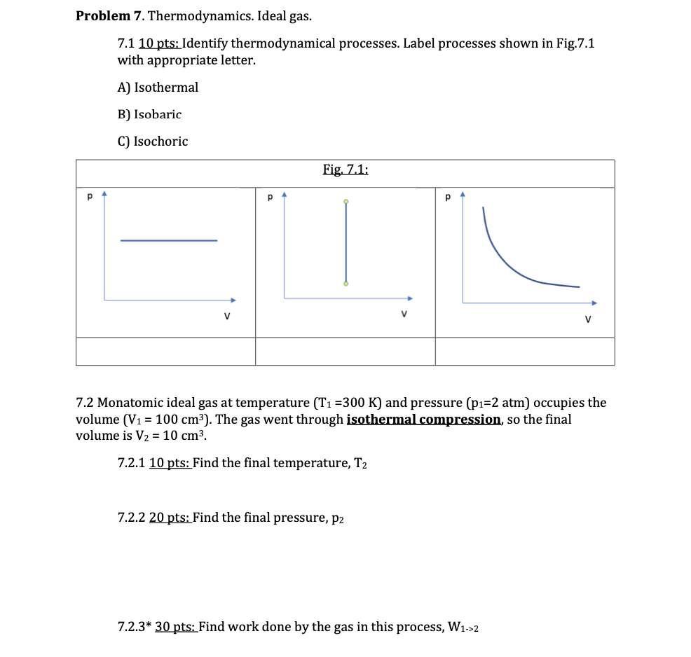 Solved Problem 7. Thermodynamics. Ideal gas. 7.1 10 pts: | Chegg.com
