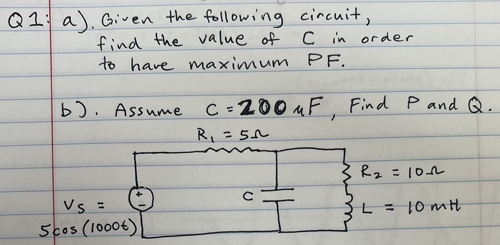 Solved Q1: a). ﻿Given the following circuit,find the value | Chegg.com