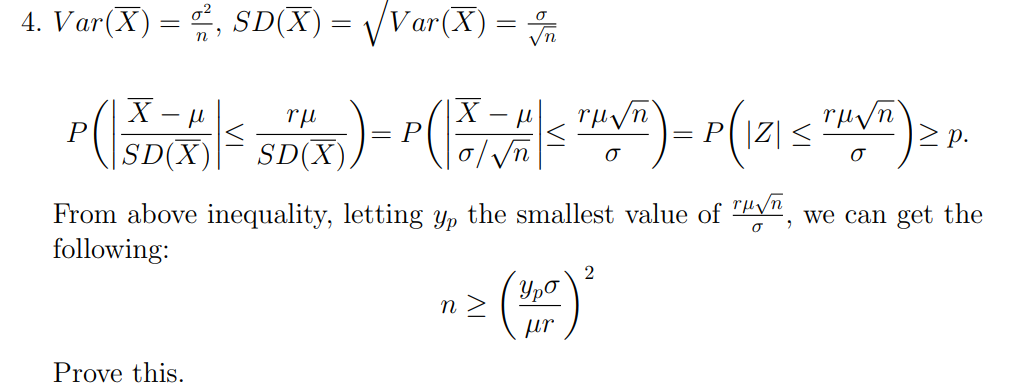 Var(Xˉ)=nσ2,SD(Xˉ)=Var(Xˉ)=nσ | Chegg.com