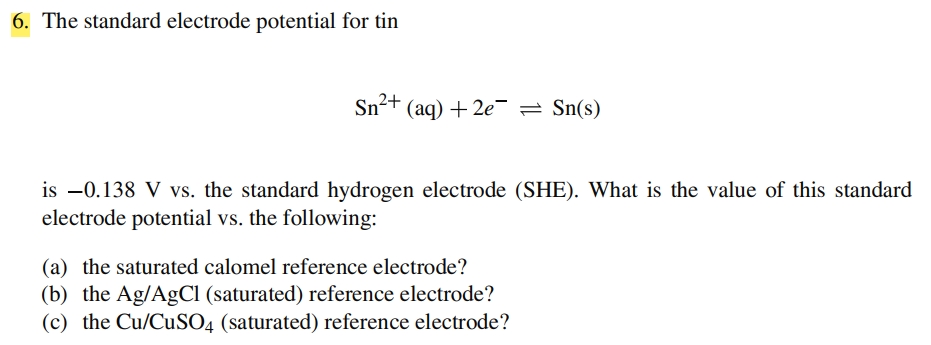 Solved The standard electrode potential for | Chegg.com