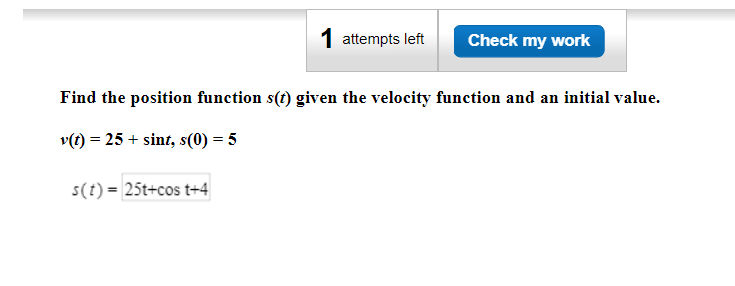 Solved 1 attempts left Check my work Find the position | Chegg.com