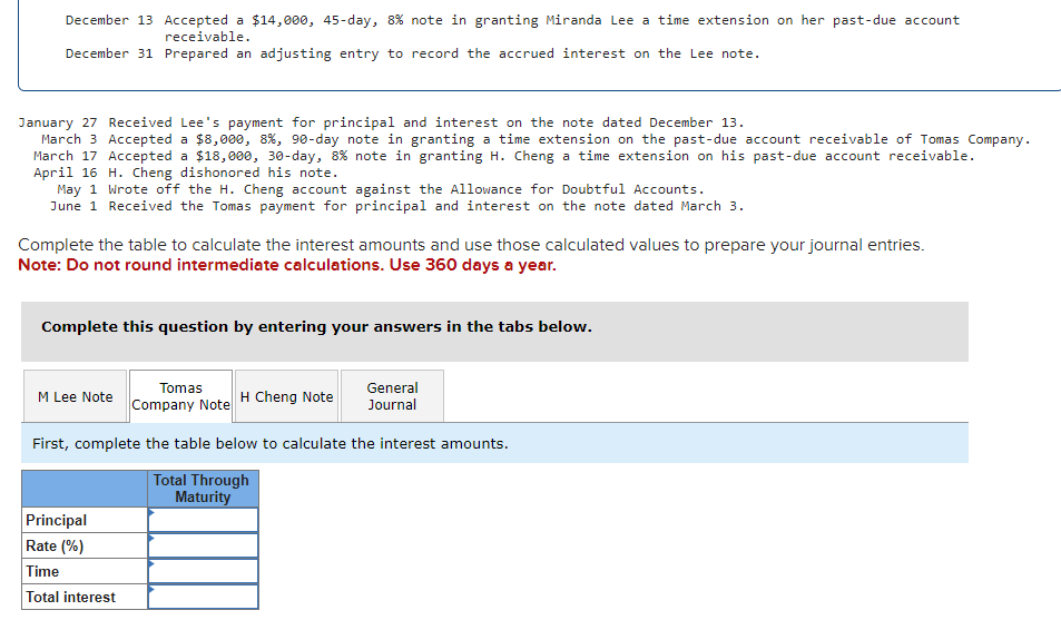 Solved December 13 Accepted a $14,000,45-day, 8% note in | Chegg.com