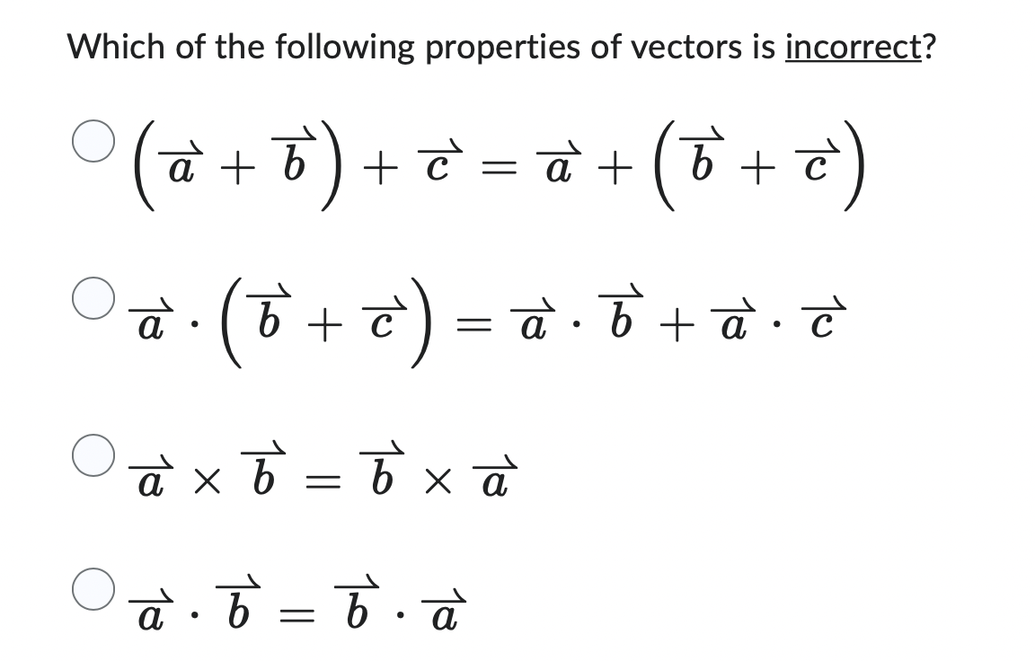 Solved Which of the following properties of vectors is | Chegg.com
