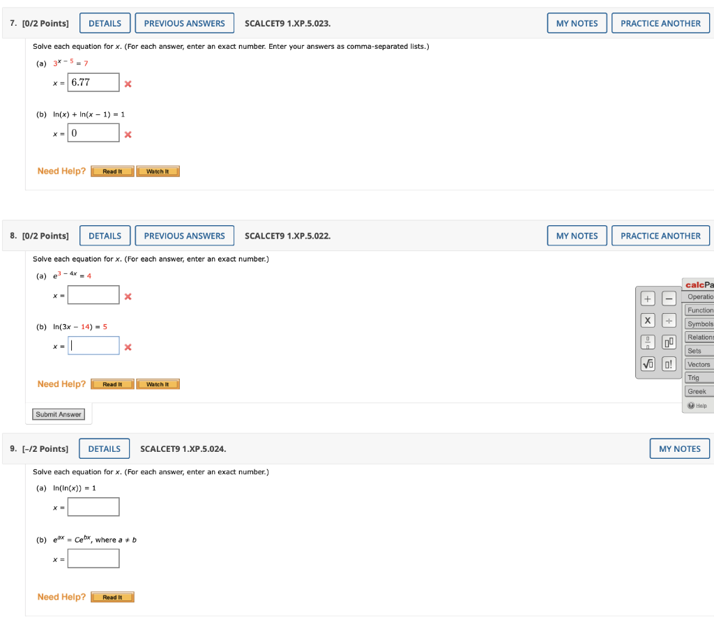 Solved 7. [0/2 points) DETAILS PREVIOUS ANSWERS SCALCET9 | Chegg.com