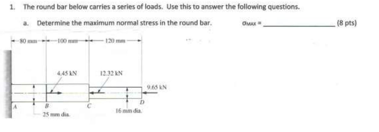 Solved The round bar below carries a series of loads. Use | Chegg.com