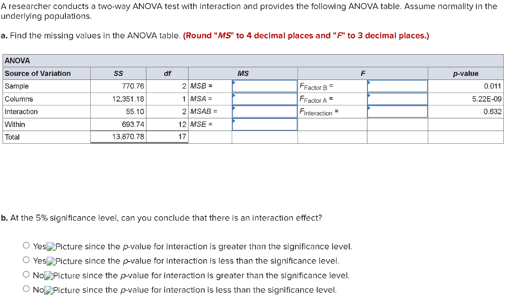 Solved A researcher conducts a two-way ANOVA test with | Chegg.com
