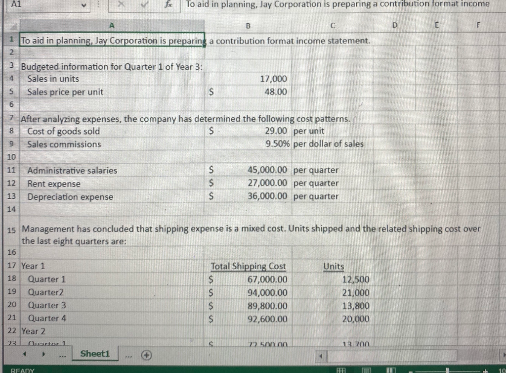 Solved ch 5 excel Excel SIM: High-Low Method; Contribution | Chegg.com
