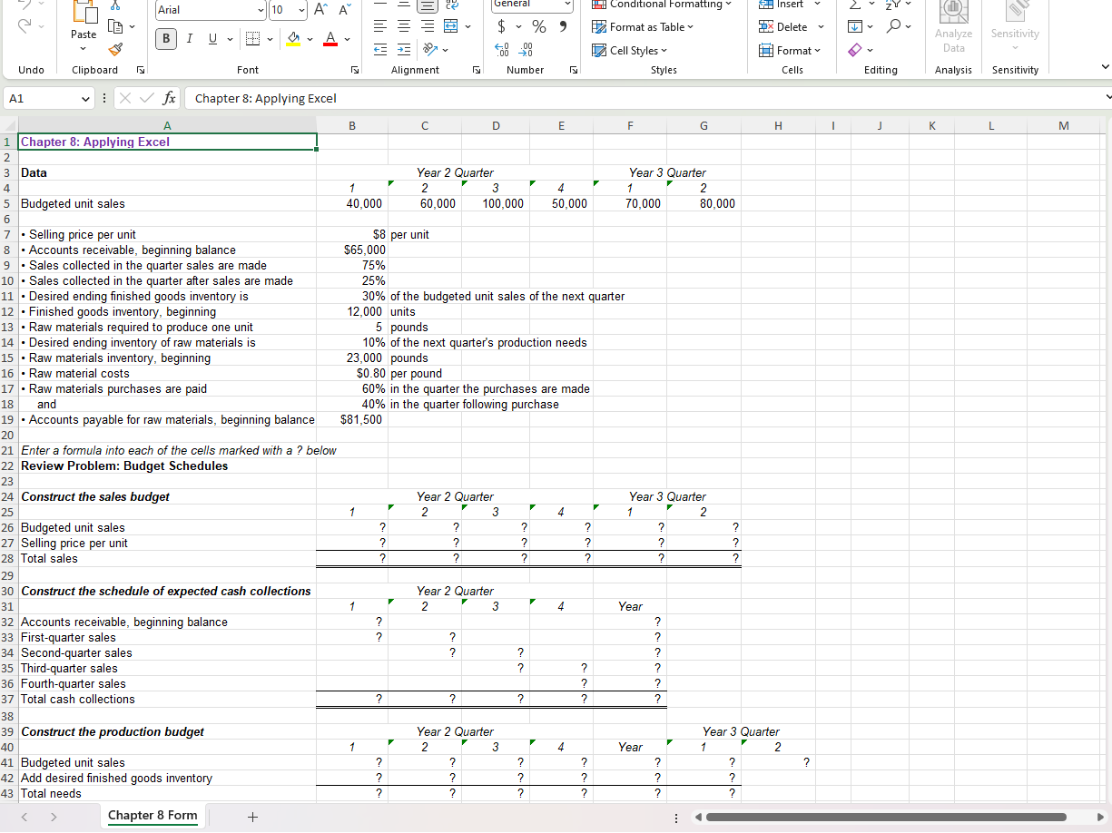 Download the Applying Excel form and enter formulas | Chegg.com
