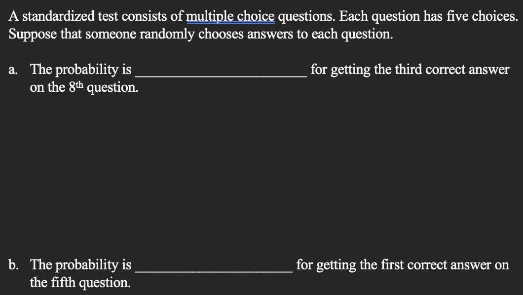 Solved A standardized test consists of multiple choice | Chegg.com