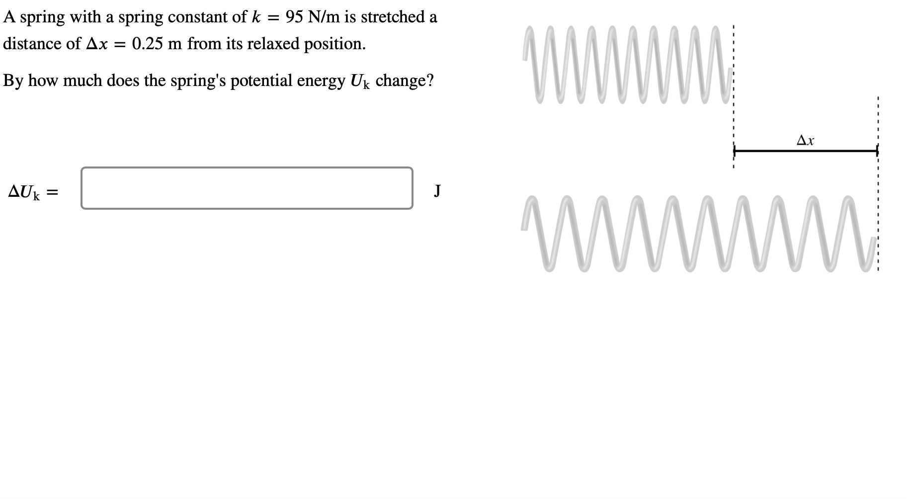 Solved A spring with a spring constant of k=95 N/m is | Chegg.com