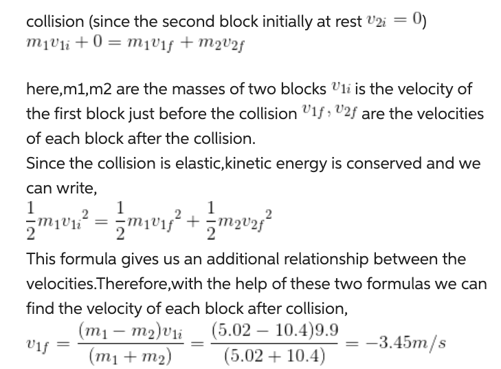Solved I need the calculus that was done to get the V1f | Chegg.com