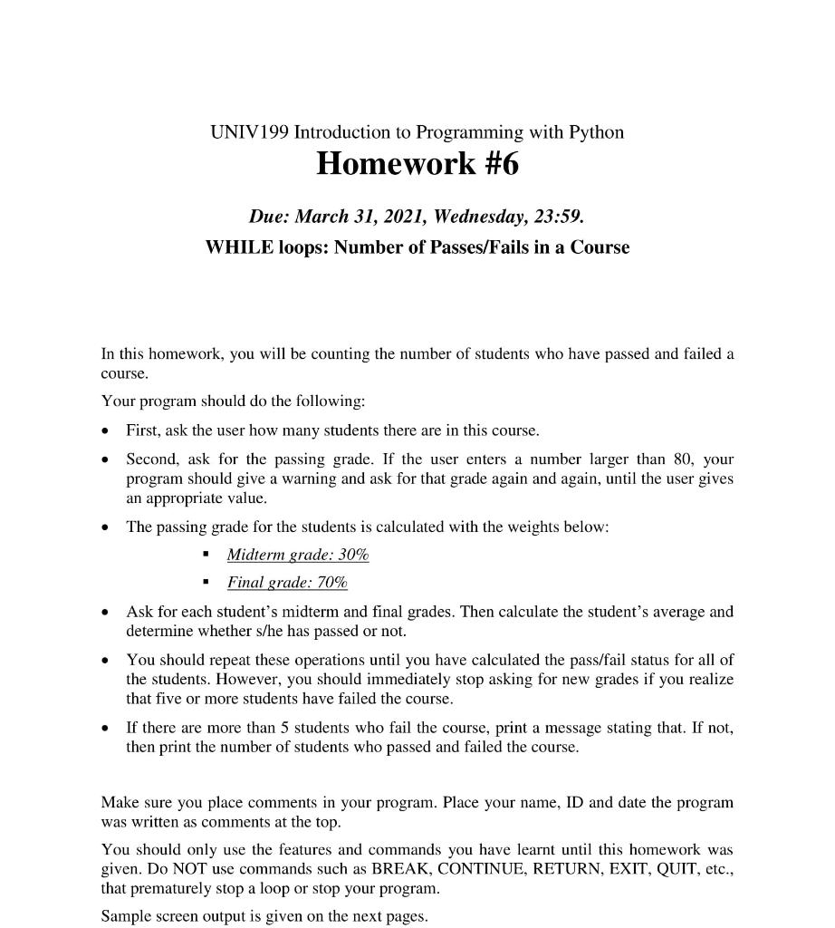 Solved UNIV199 Introduction to Programming with Python | Chegg.com