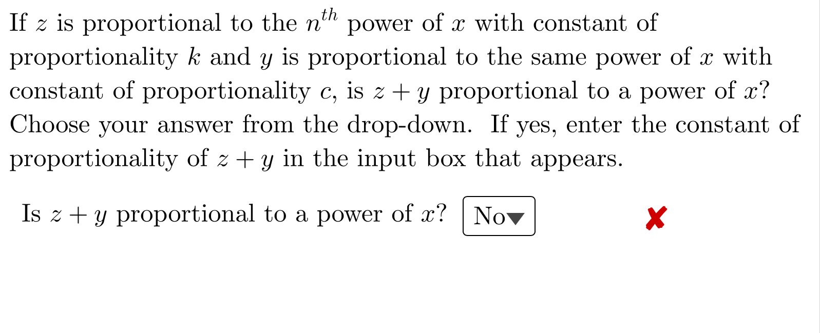 Solved If z is proportional to the nth power of y with | Chegg.com
