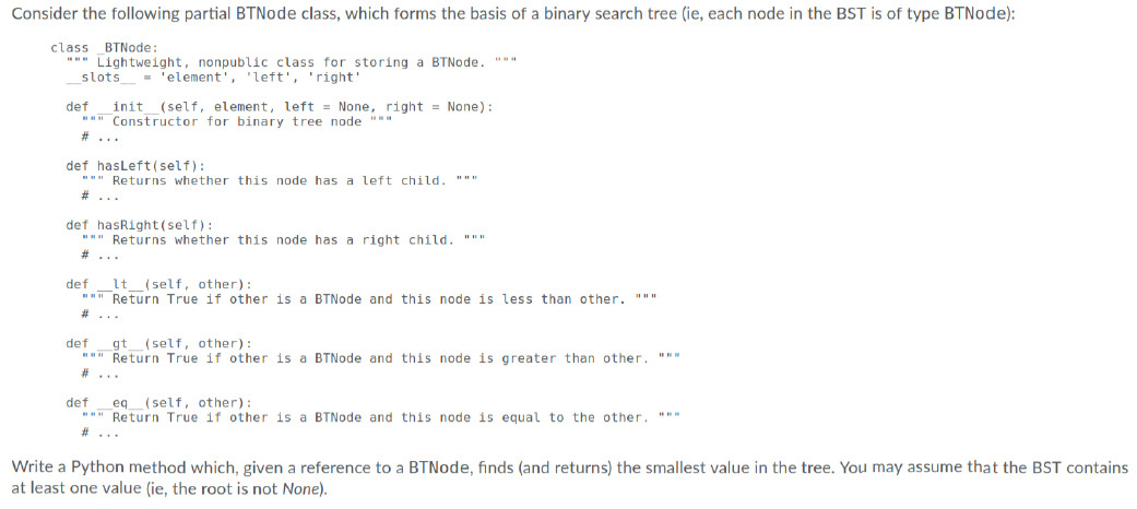 Solved Consider The Following Partial Btnode Class Which 