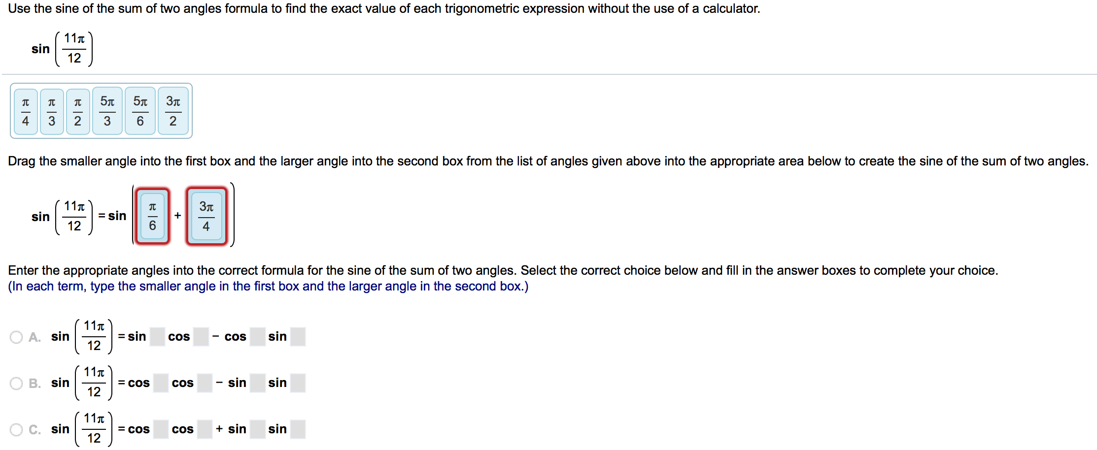 Solved Use the sine of the sum of two angles formula to find | Chegg.com