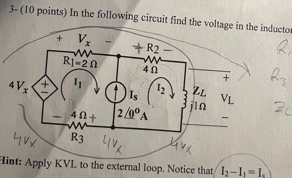 Solved 3- (10 points) In the following circuit find the | Chegg.com