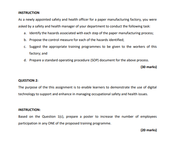 Solved INSTRUCTION As a newly appointed safety and health | Chegg.com