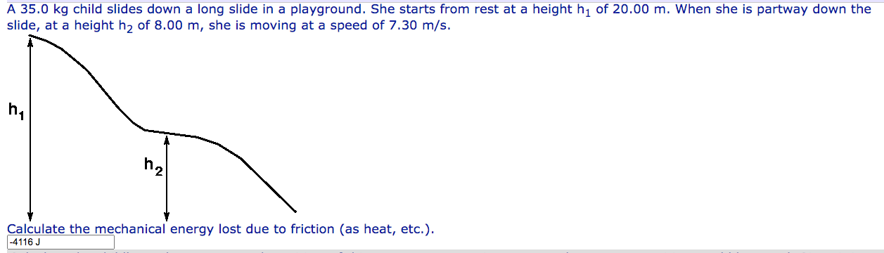 Solved A 35.0 kg child slides down a long slide in a | Chegg.com