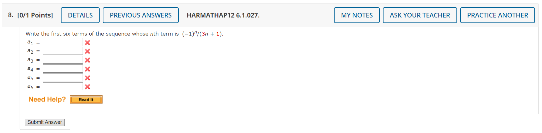 Solved Write the first six terms of the sequence whose nth | Chegg.com